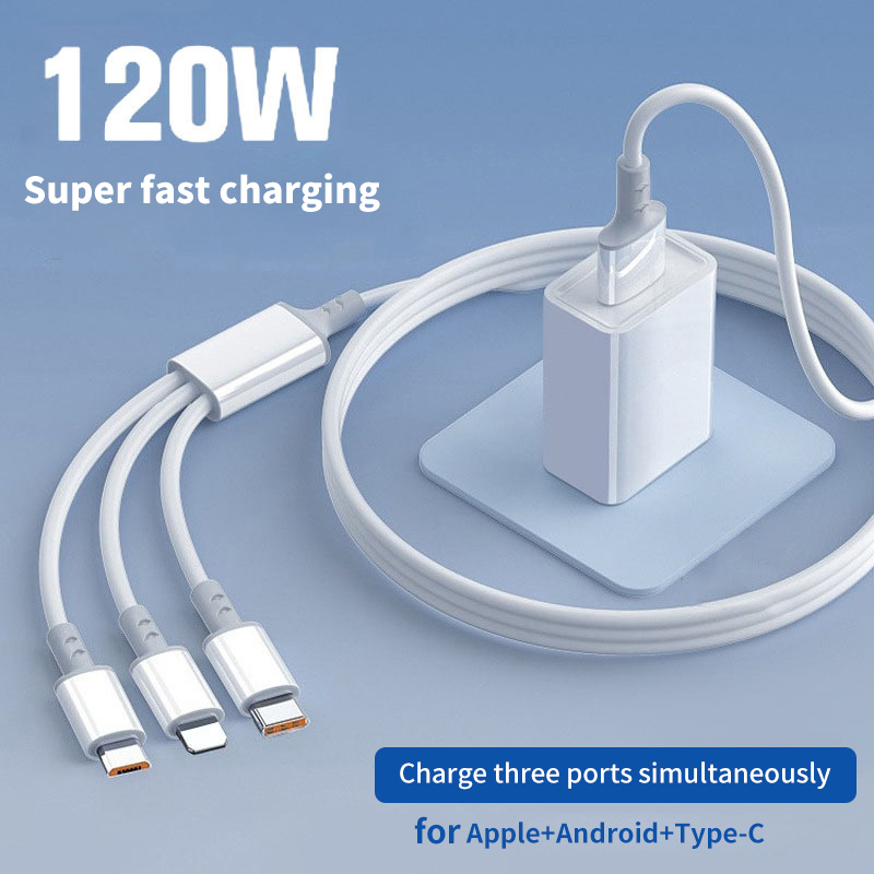 3 In 1 120W Fast Charging Cable Type C Usb Micro For Iphone 14 13 12 11 ...