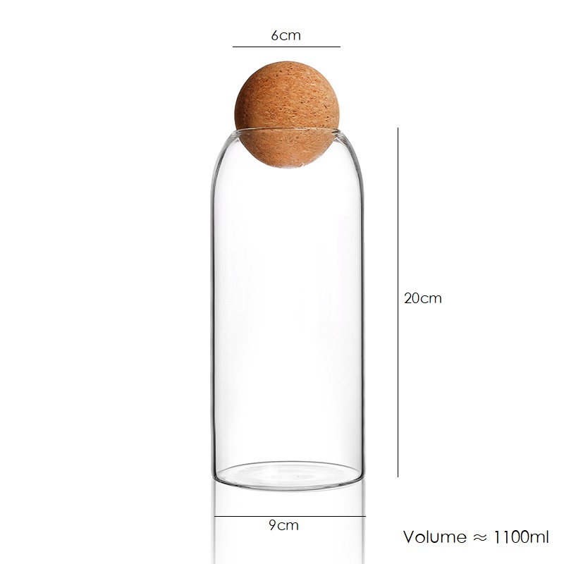 Glass Container Bottle Jar with ball shape wood lid for food storage ...