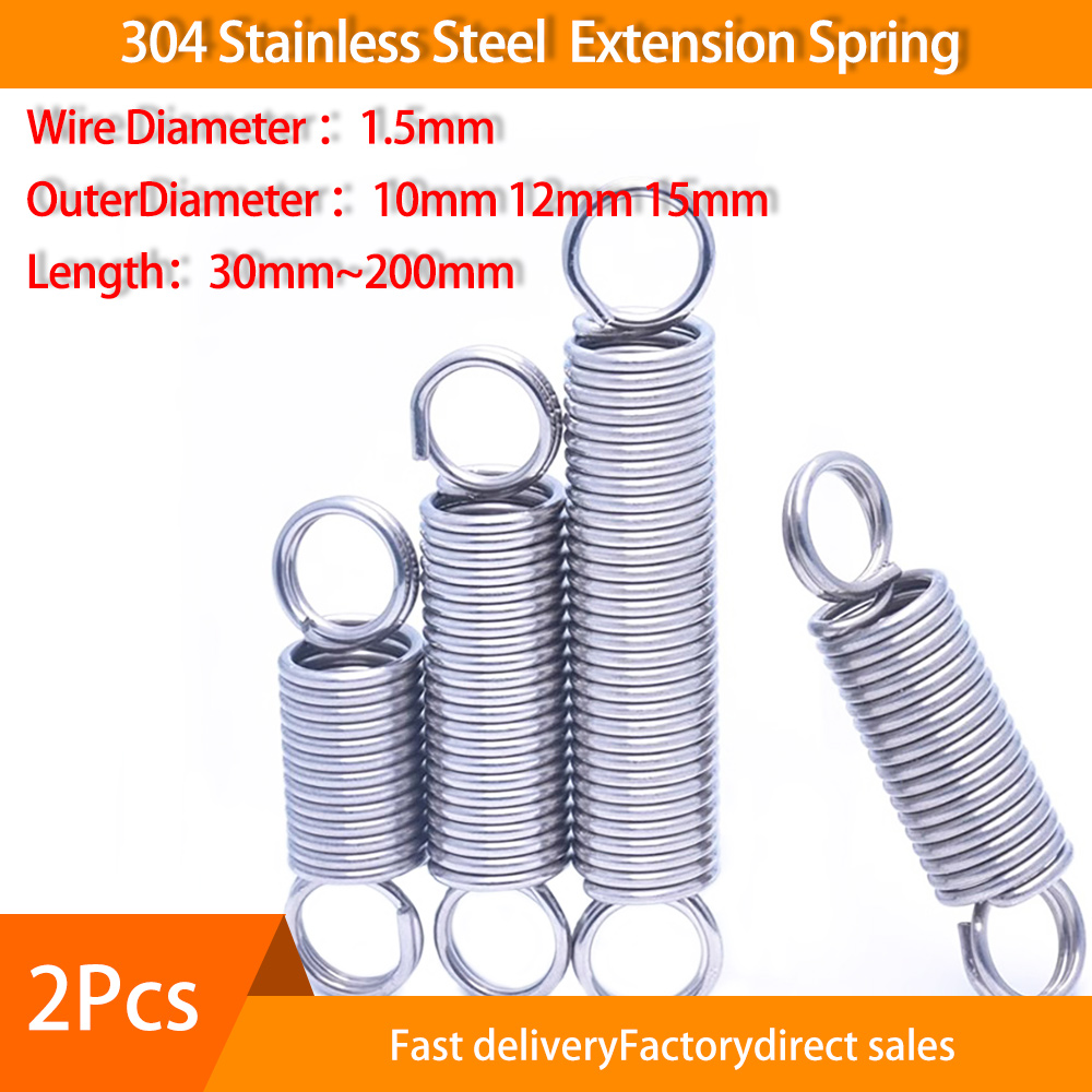 2Pcs 304 Stainless Steel Extension Spring Wire Dia 1.5mm O Ring Hook ...