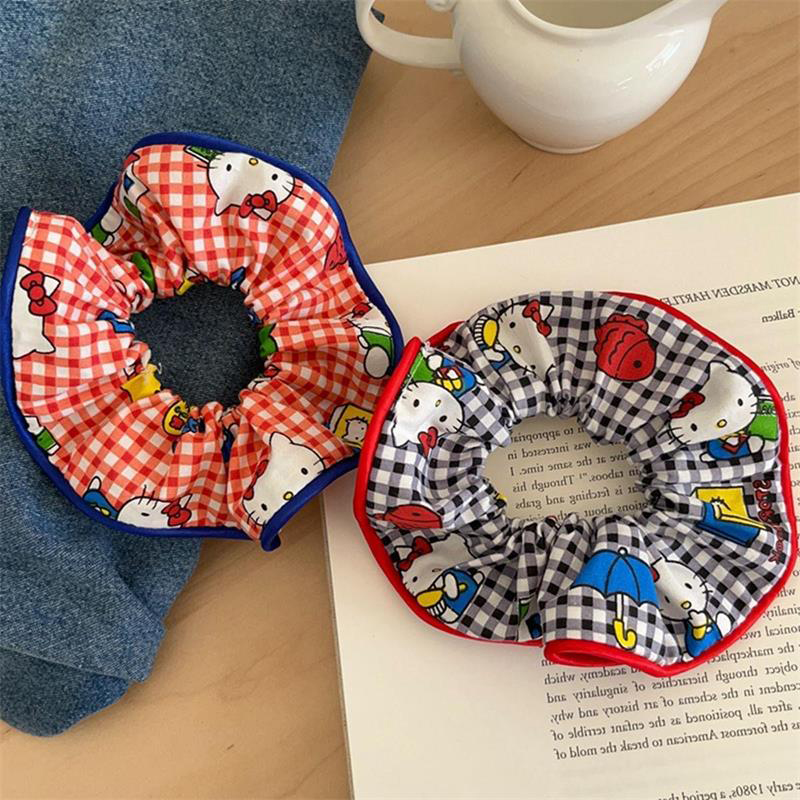 Cute Hello Kitty High Elastic Plaid Large Intestine Hair Rope Girl ...