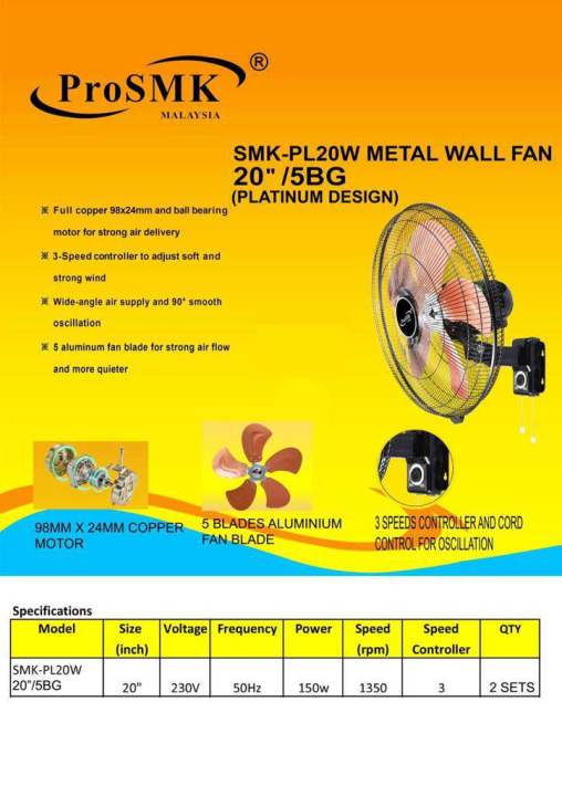ProSMK 20" Industrial Metal Blade Wall FAN SMK-PL20W | Lazada
