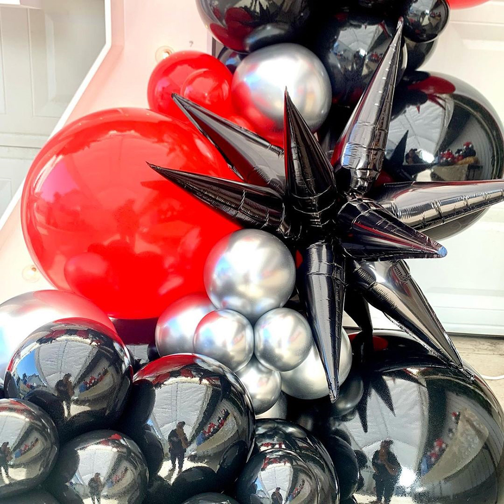 Red Black Balloon Arch Garland Kit Sliver Balloons Explosion Star Foil ...