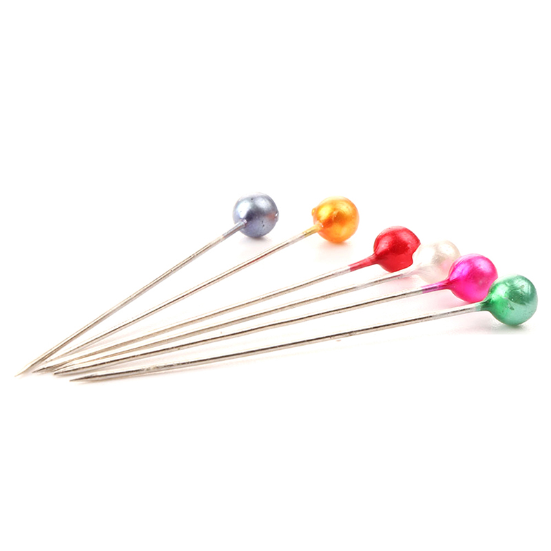 100pcs/box Long Round Pearl Needle Hijab Clips Brooches Sharp Metal ...