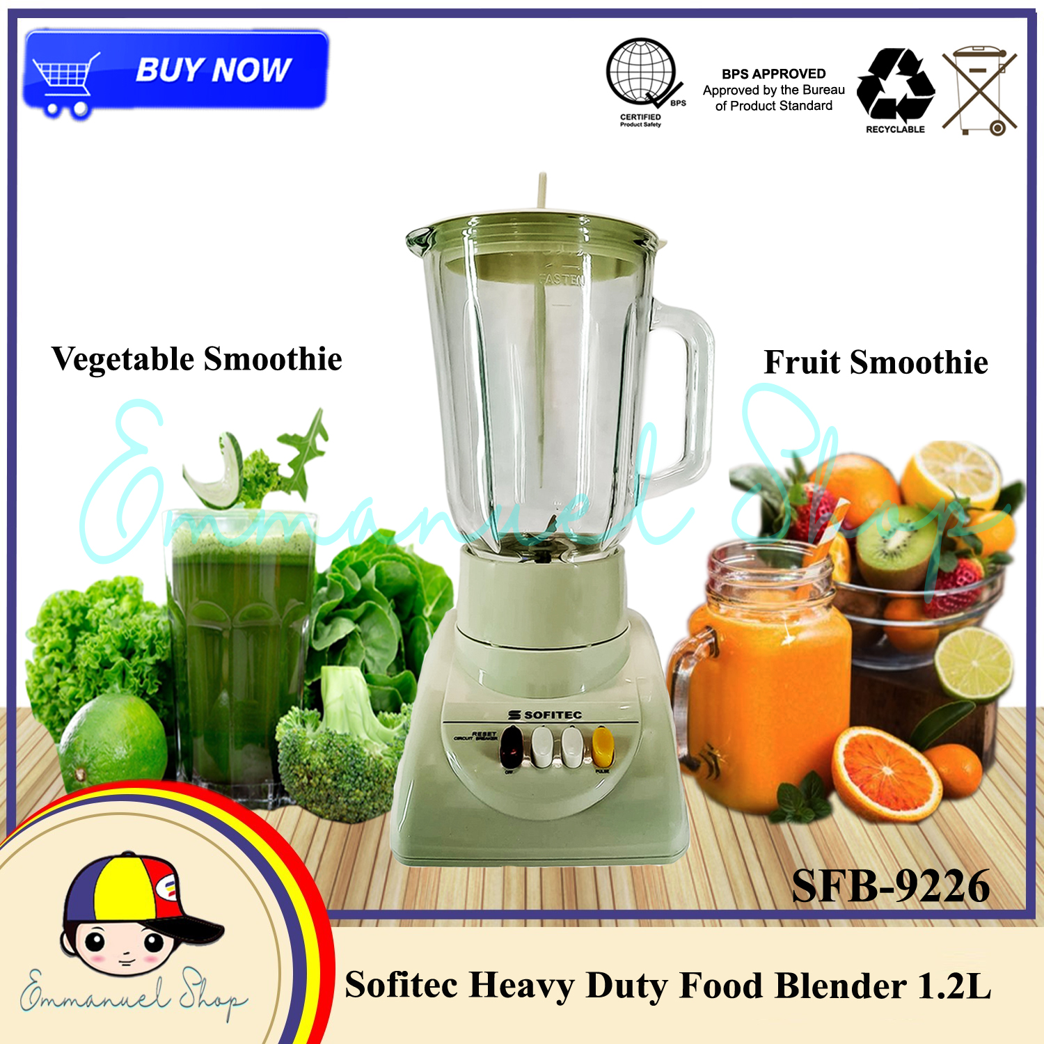 1.2L Electric Food Blender Glass Pitcher with Cover and Mixer Sofitec ...