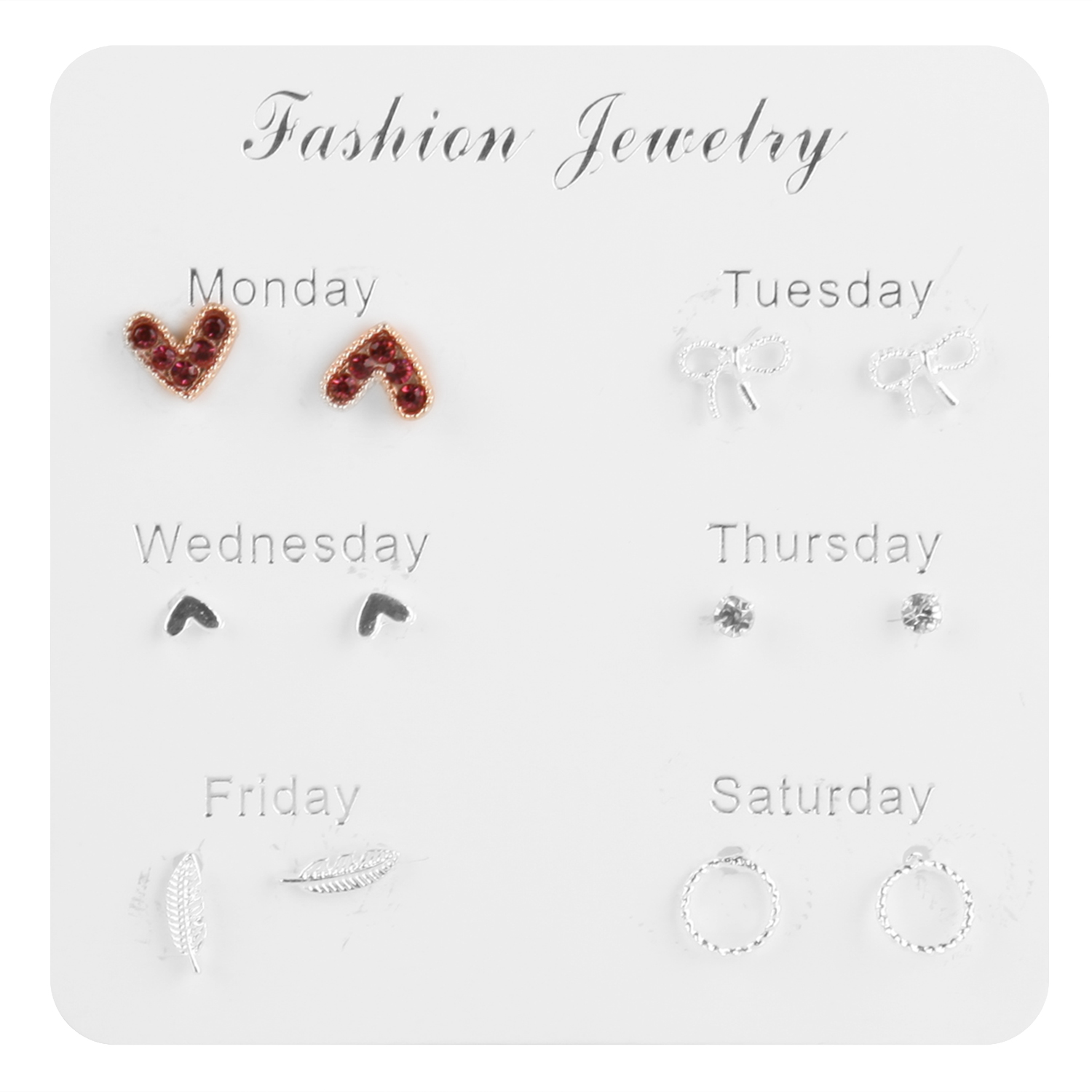 6 Pairs One Week Stud Earrings Sweet Korean Style Earrings Set For ...
