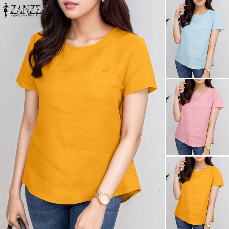 ZANZEA Women Elegant Raglan Sleeve Patchwork Blouses Crew Neck Solid ...