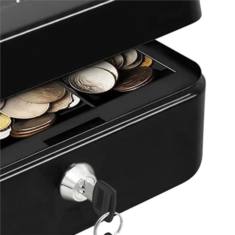 Locking Cash Safe Box with Key Lock, Money Box with Removable Coin Tray ...