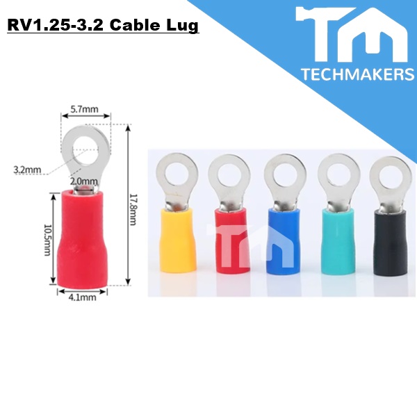 3.2 Insulated Terminal Connector (SV1.25) RV1.25-3.2 Crimp 18~22 AWG Wire Cable Lug Round ...