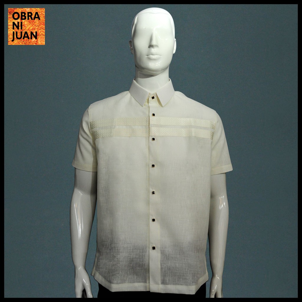 New Style👗 Obra ni Juan Smart Boy Fit Polo Barong with Borders - Cream ...