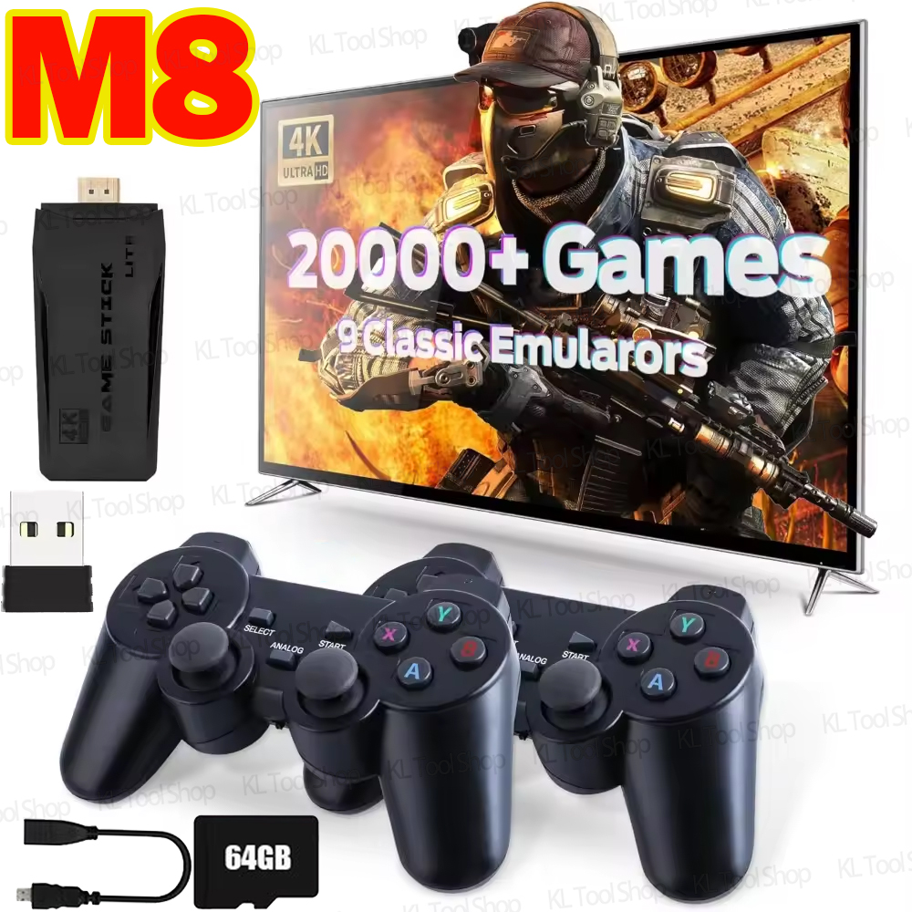 M8 Game Stick M8 วิดีโอเกมคอนโซลไร้สายควบคุม2.4G กล่องวิดีโอเกม 4K HDMI สายไฟ HD Lite สําหรับ TV ...