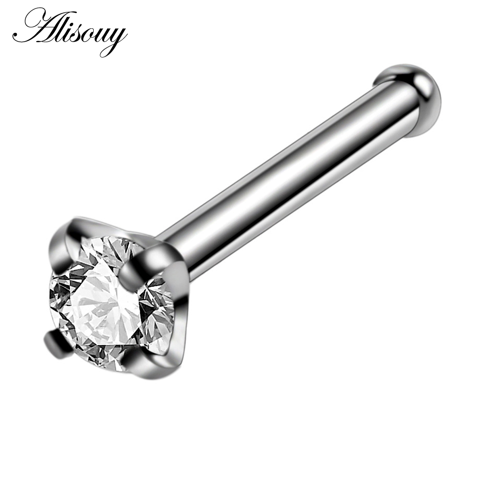 1PC 20G Steel Crystal Gem L Shape Nose Stud Piercings Rose golden Bone ...