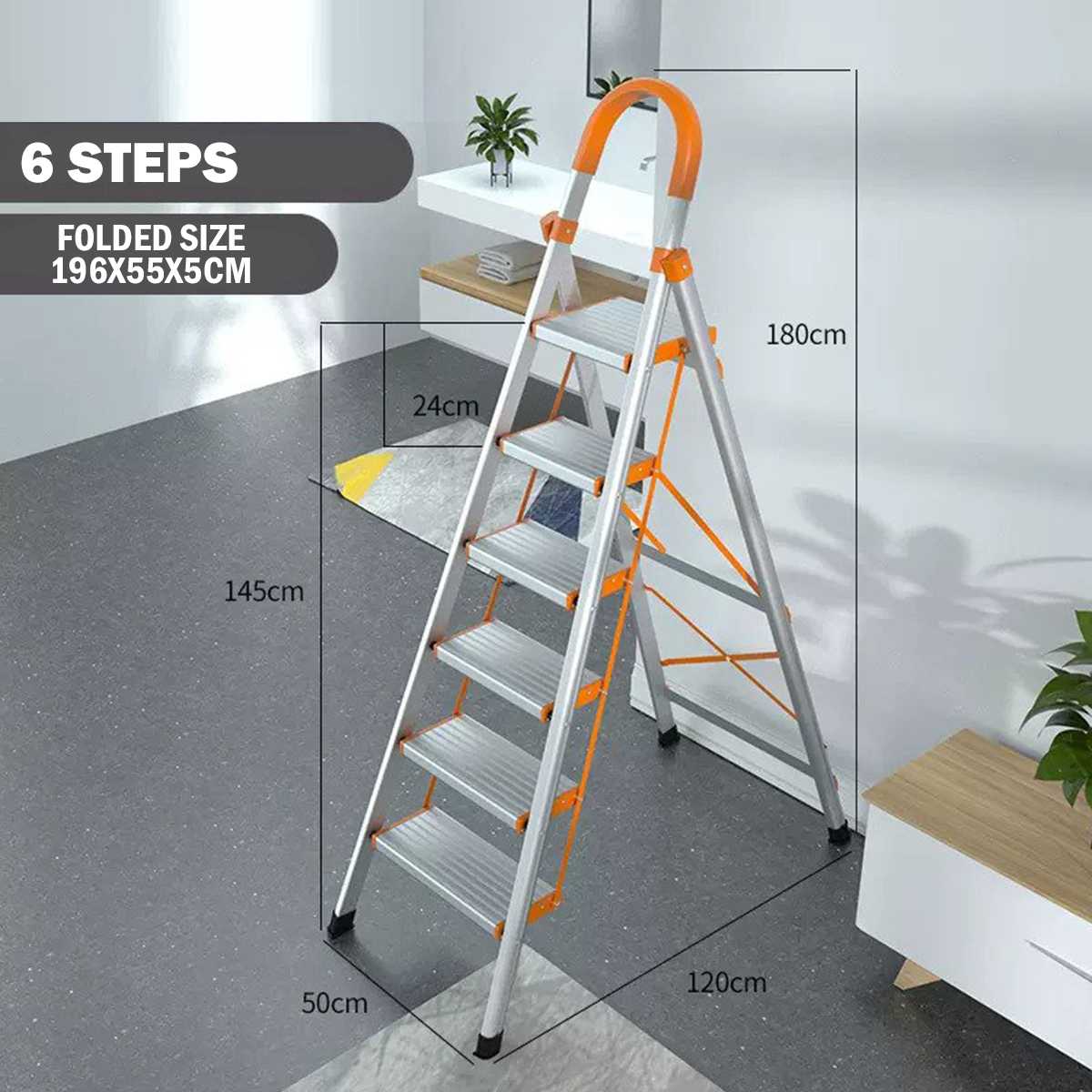 Heavy Duty Aluminum Pedal Ladder/4 to 6 Steps Ladder/Space Saving/Wide ...