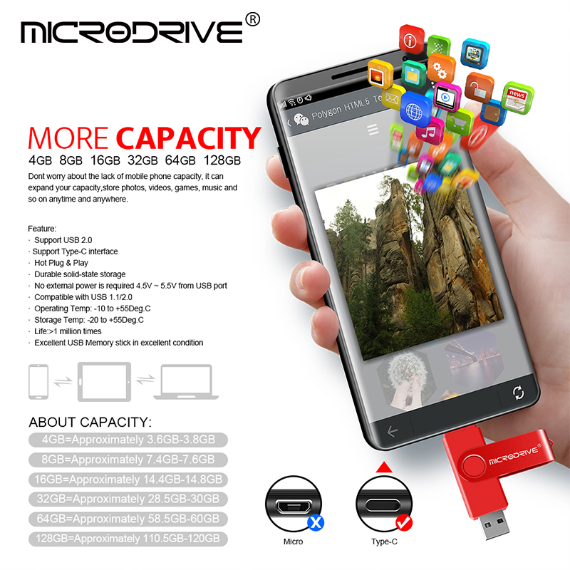 Aweisuan Luxury Type-C OTG USB 2.0 Flash Drive 64GB 32GB Pen Drive ...