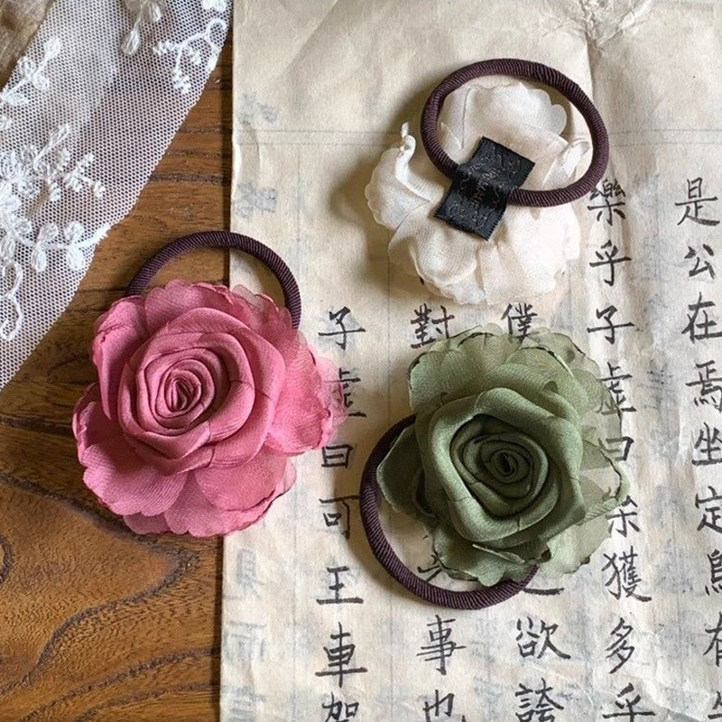 Chinese Style Retro Rose Elastic Hair Band Ponytail Flower Hair Rope ...