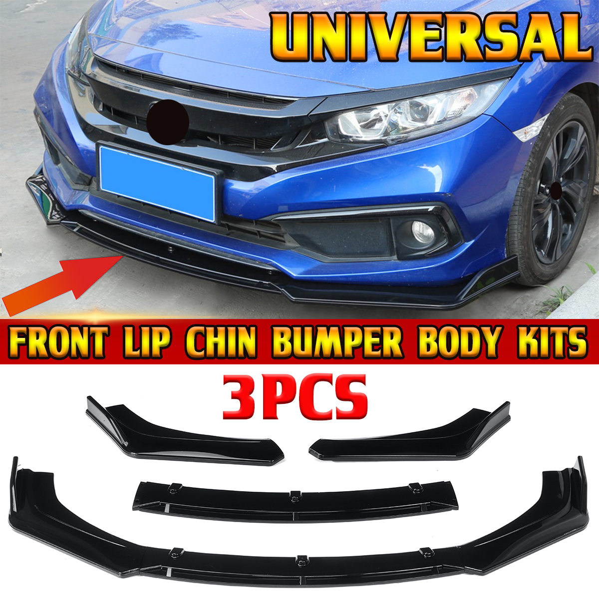 【Local Ready Stock】3/set Glossy Hitam Universal Lips Bumper Winglet ...