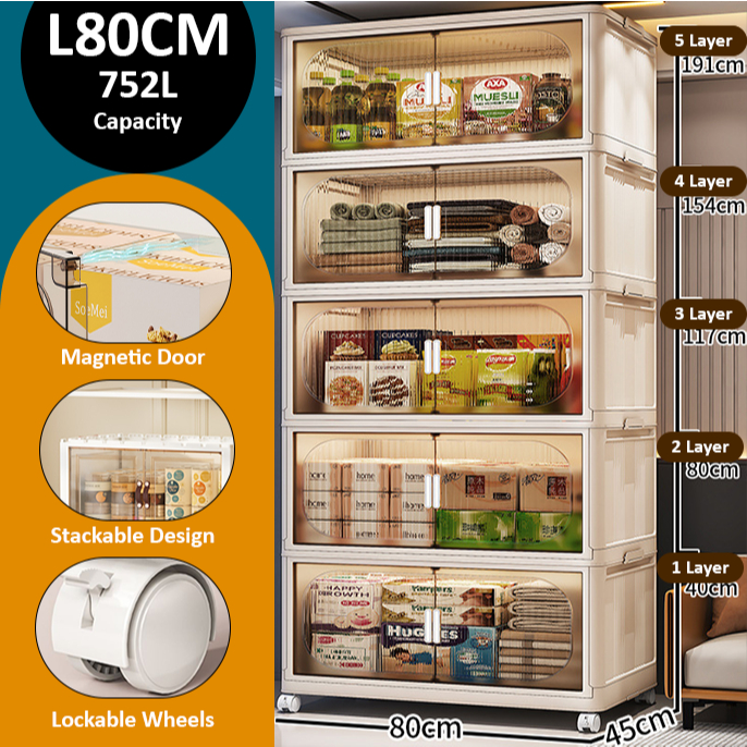FLY 50-80cm 3/4/5 Layer Multipurpose Double Storage Cabinet Foldable ...