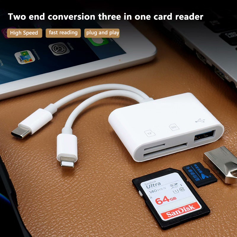 2 In 1 OTG Card Reader Type C Lightning To SD TF Memory Card With USB ...