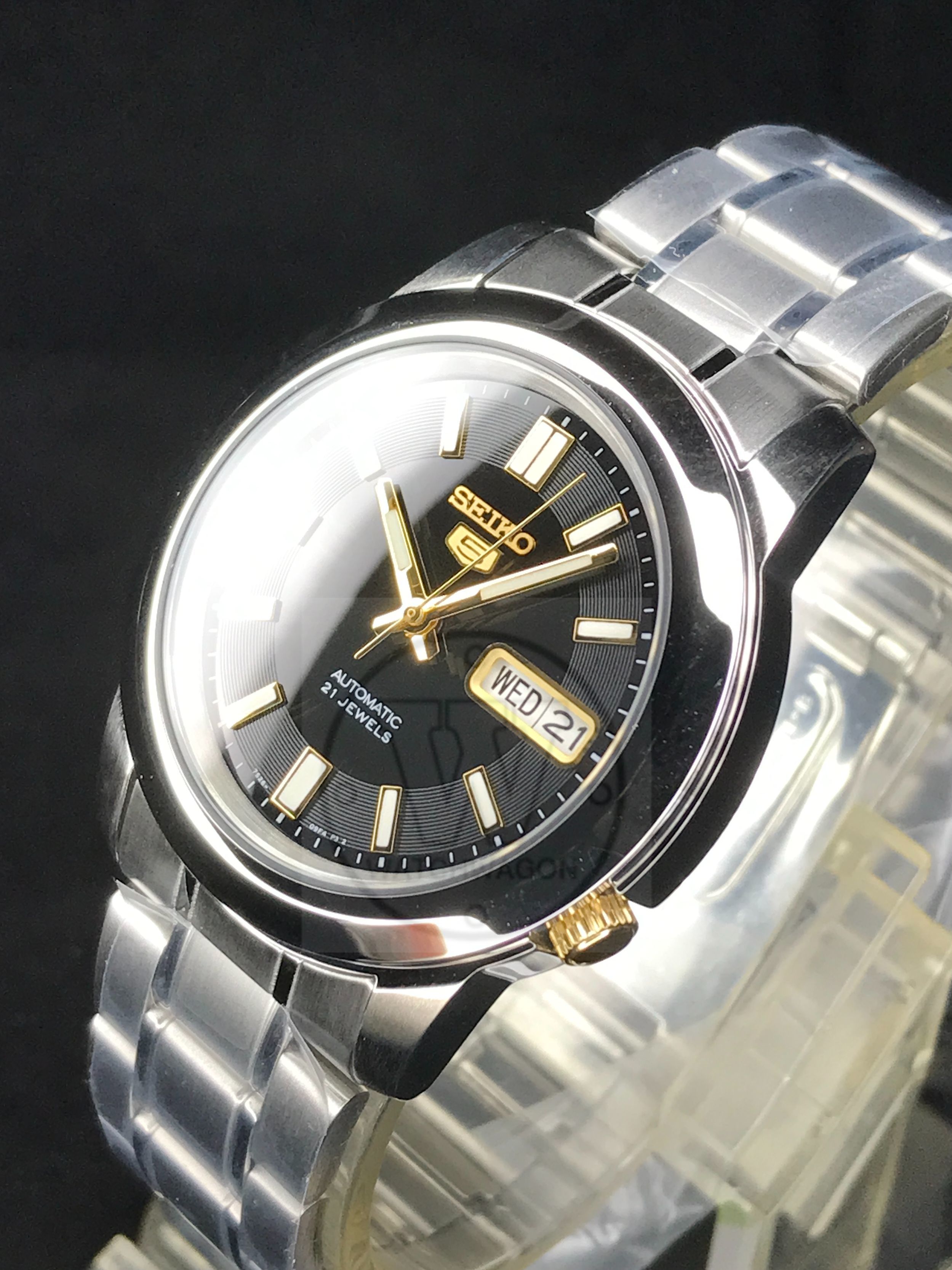 Seiko 5 Sports SNKK17K1 Black Dial Gold Outlined Hands & Markers ...