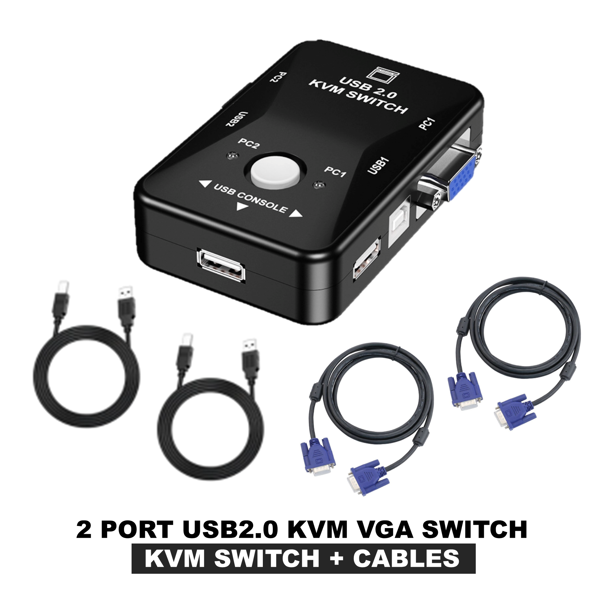 VGA KVM Switch 2 / 4 Ports with 3 USB Hubs Two Computers Share 1 Set of Monitor Keyboard Mouse ...