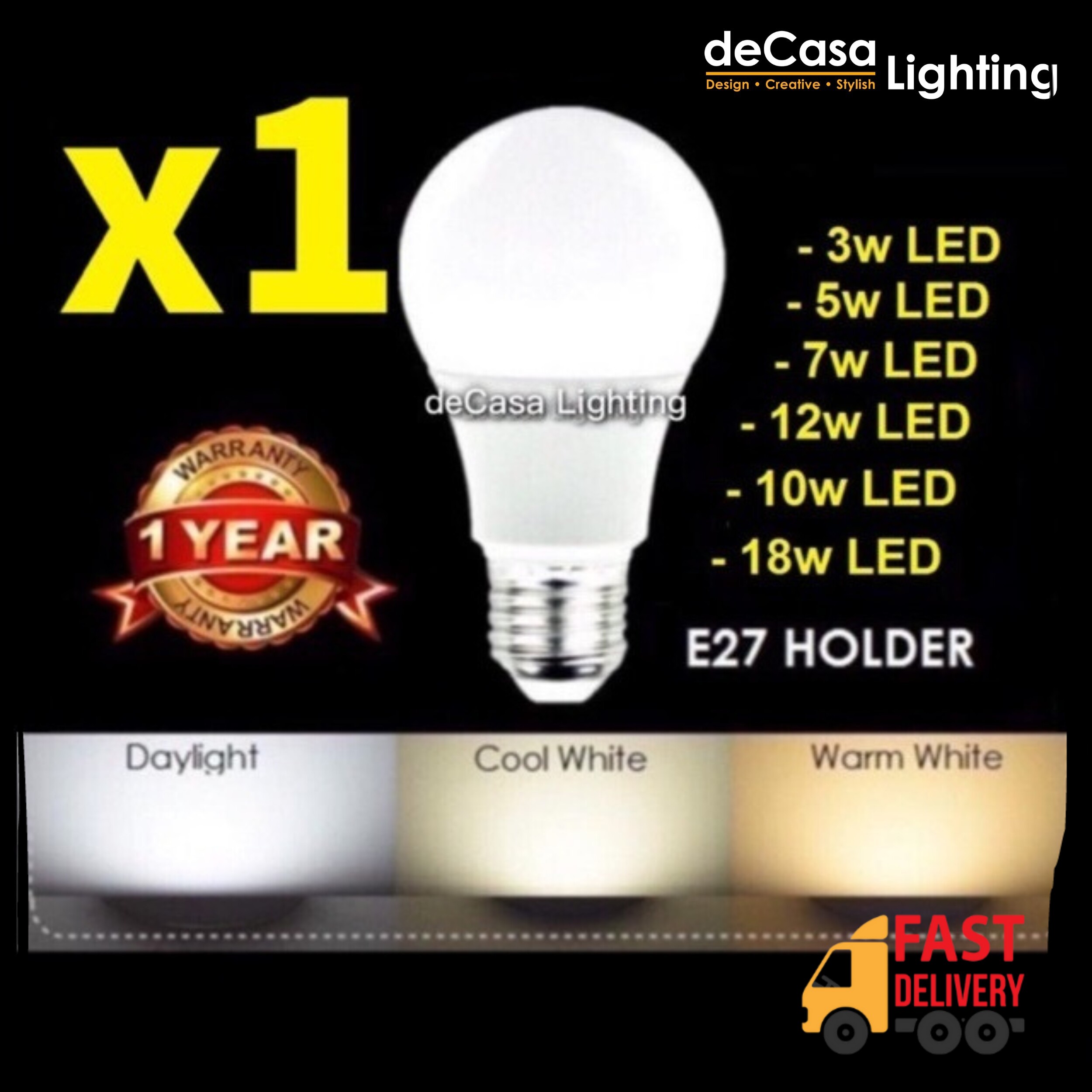 Decasa Lighting READY STOCK HIGH QUALITY LED BULB E27 DAYLIGHT WARM ...
