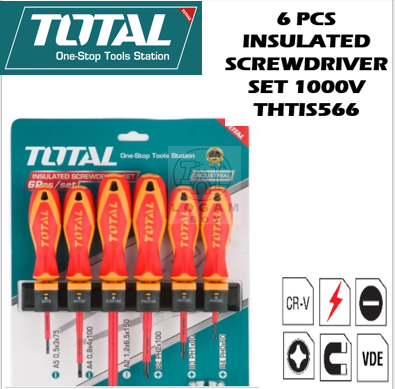 TOTAL VDE SCREWDRIVER SET 1000V 6PCS INSULATED ELECTRICIAN ELECTRICAL ...