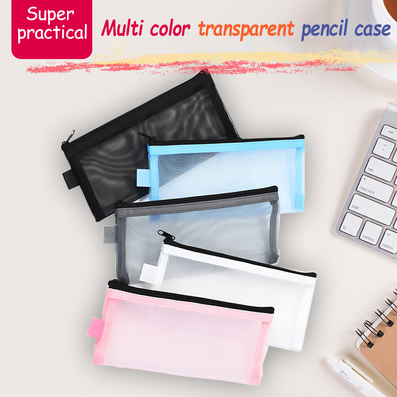 1Pc Transparent Mesh Pencil Case Pen Bag Simple Portable Office Student ...