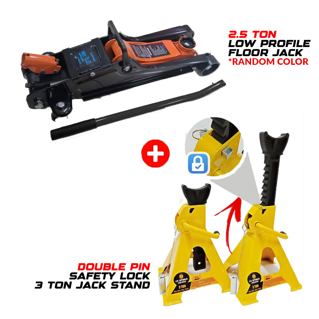 NEW COMBO DOUBLE PIN SAFETY LOCK 3 TON JACK STAND & 2.5 TON LOW PROFILE ...