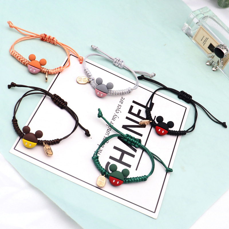 Hand-woven Cartoon Mi Mickey Red Rope Bracelet Mori Girl Student Candy ...