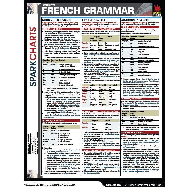 Quick Study French Grammar, Verb, and Vocabulary | A4 Size | Colored ...