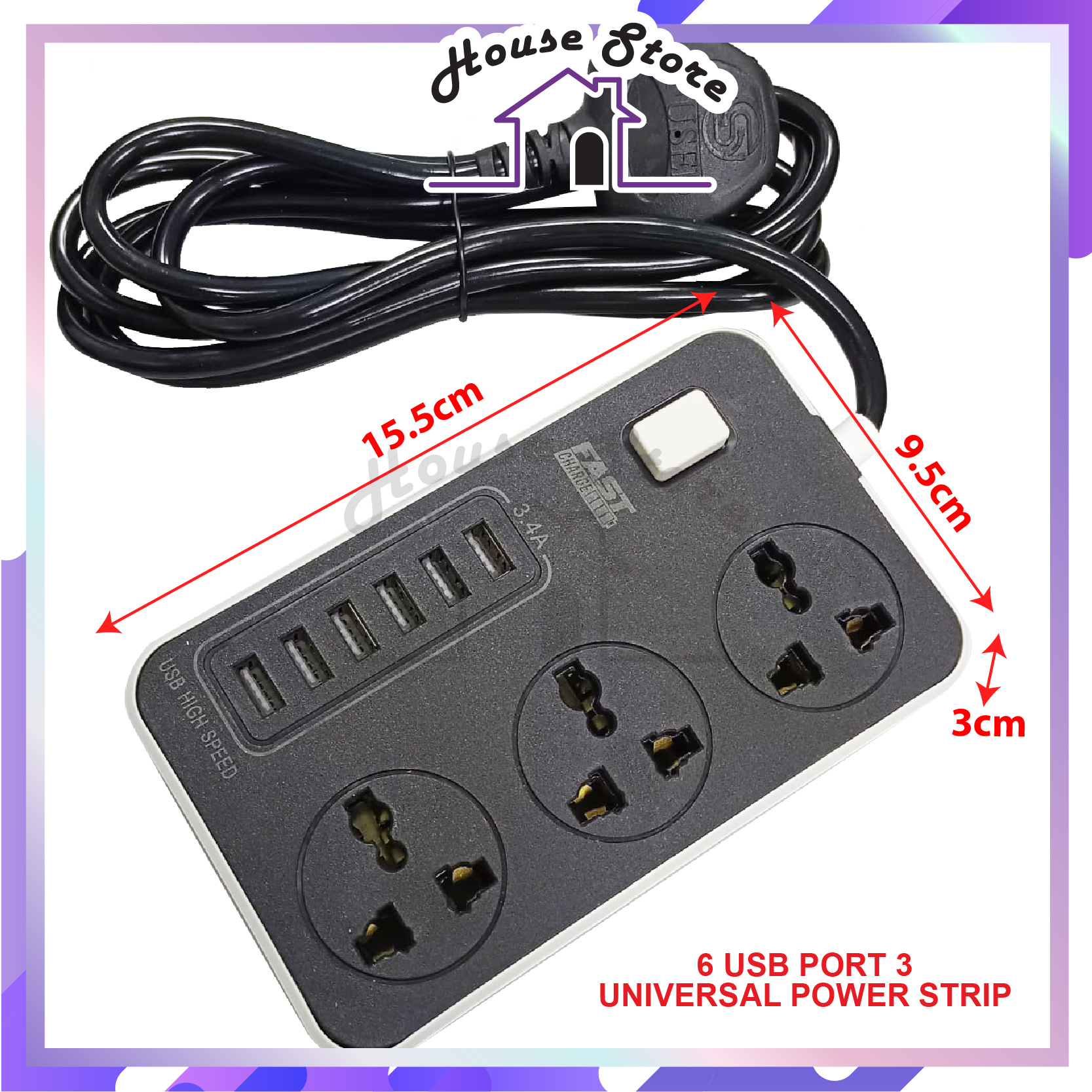 Hs 4 Usb And 6 Usbport 3 Universal Power Strip Extension Plug Power Socket Electric Sockets