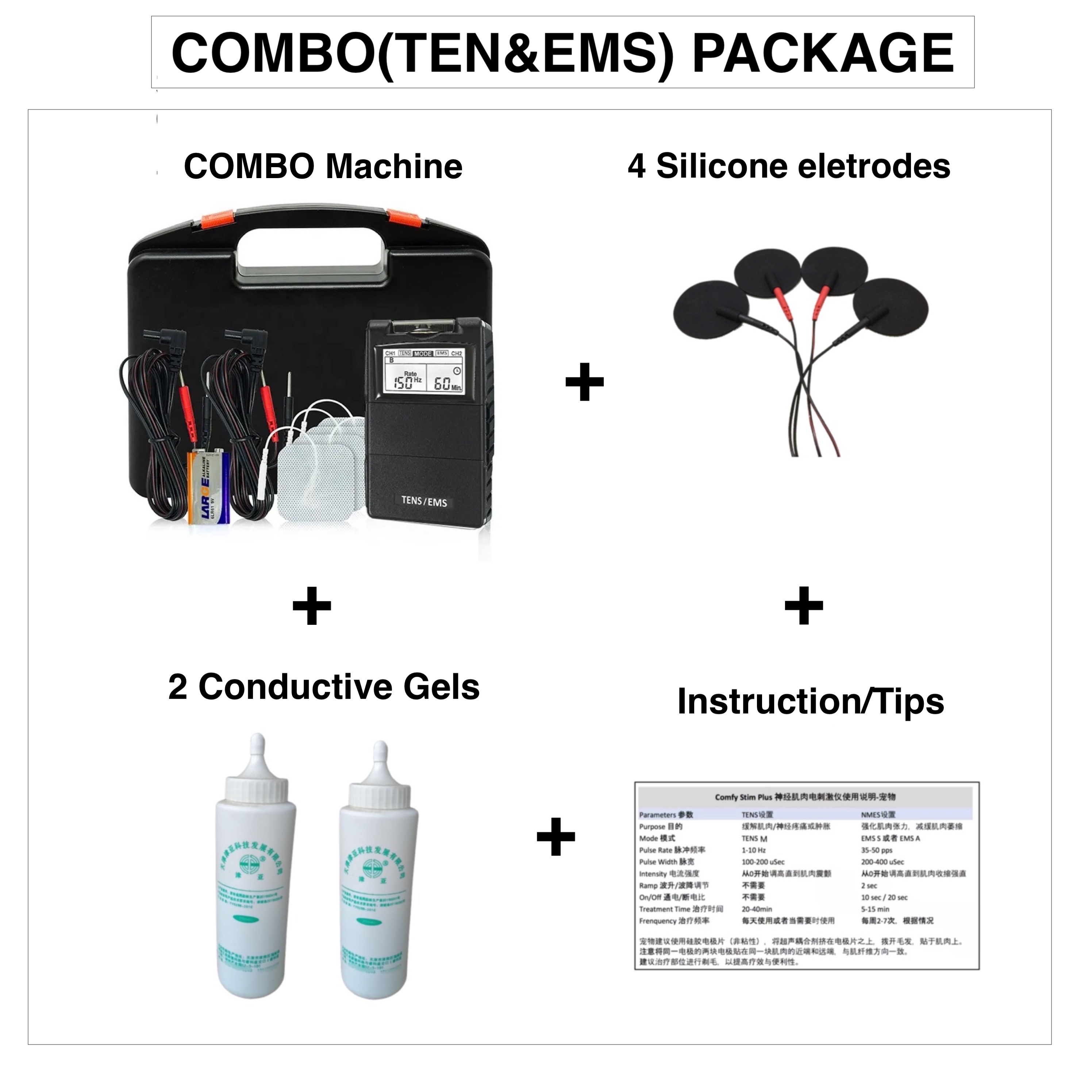 TENS Stimulator COMBO TENS EMS Unit-Pain Relief Nerve Muscle Stimulator ...