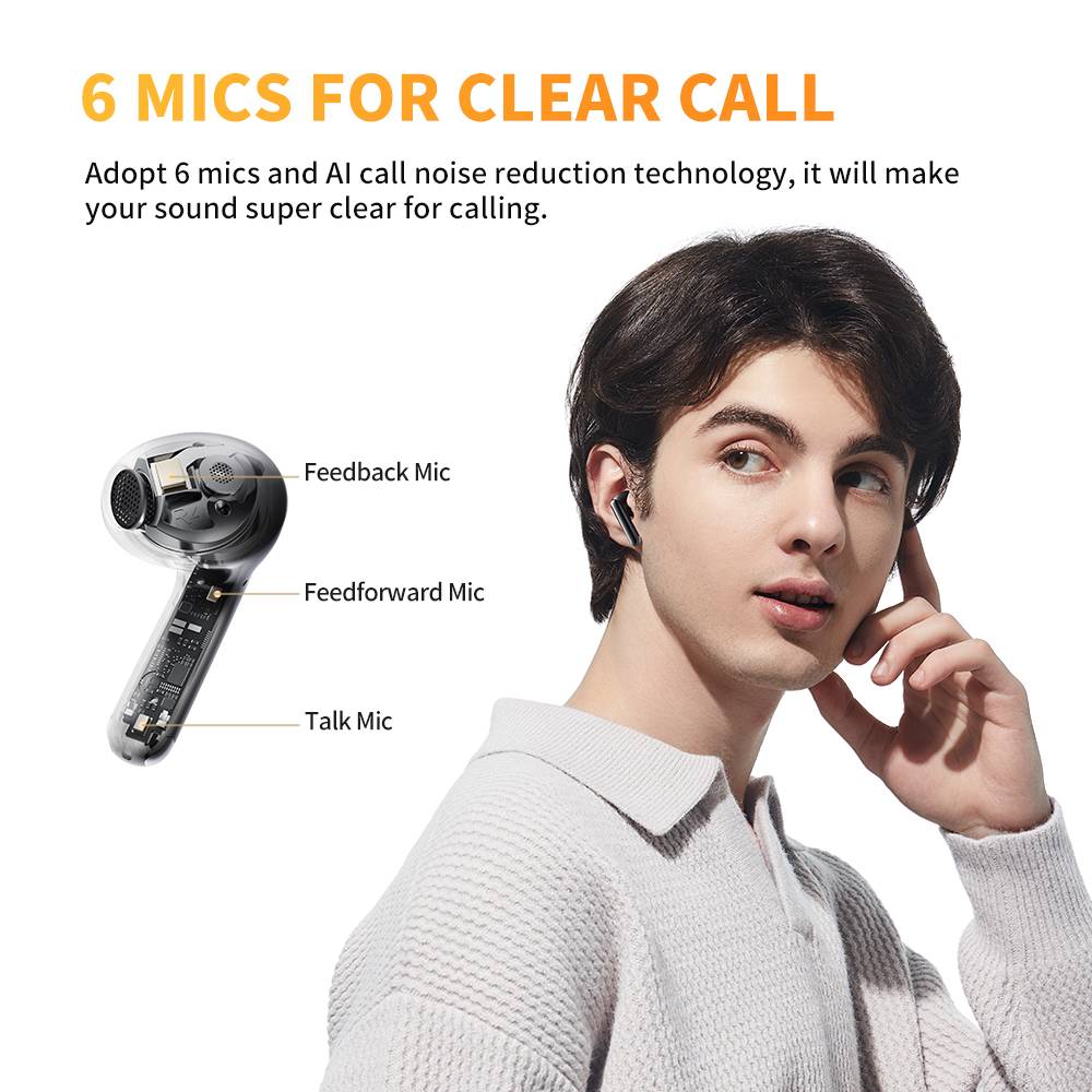 QCY HT10 AilyBuds Pro Earbuds Semi In-Ear 6 Mic Adaptive ANC BT 5.3 350mAh Case Battery Type C ...