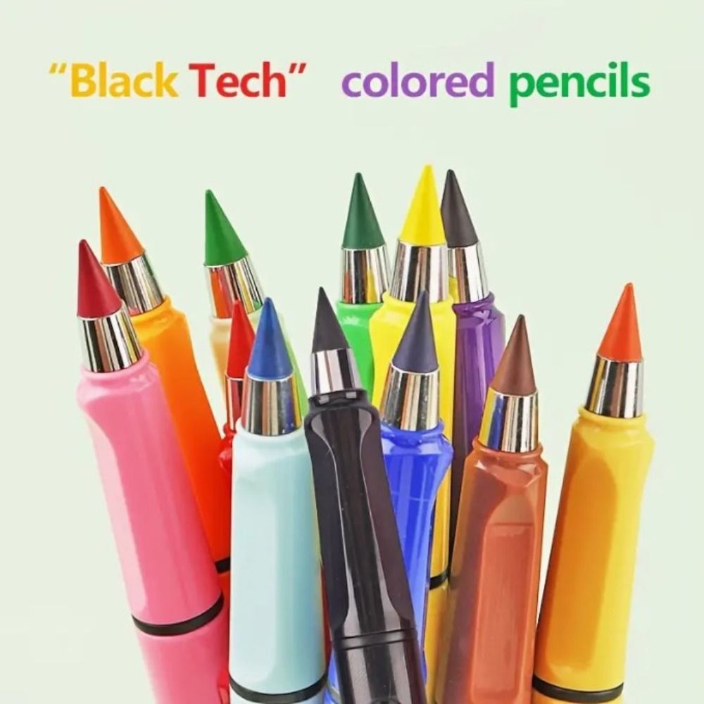 12 Color Straight Pencil Colored Permanent Pencils Black Technology ...