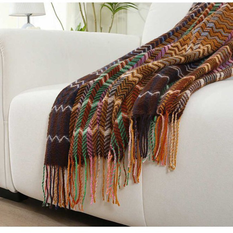 New Bohemian Bed Blanket Wavy Streak Colourful Sofa Cover Home Decor ...