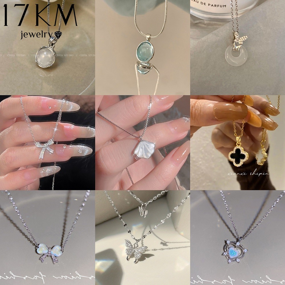 17KM Simple Shell Bow Butterfly Necklace Zircon Moonstone Pendant Chain ...