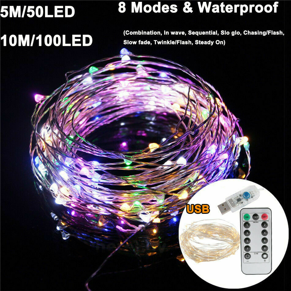 5/10M LED Copper Wired String Lights Battery Powered Garland Fairy ...
