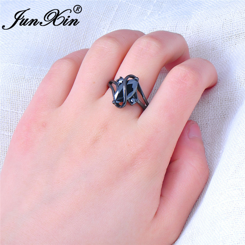 【Jiaxiangchang Store】JUNXIN Unique Black Zircon Male S Wave Ring ...