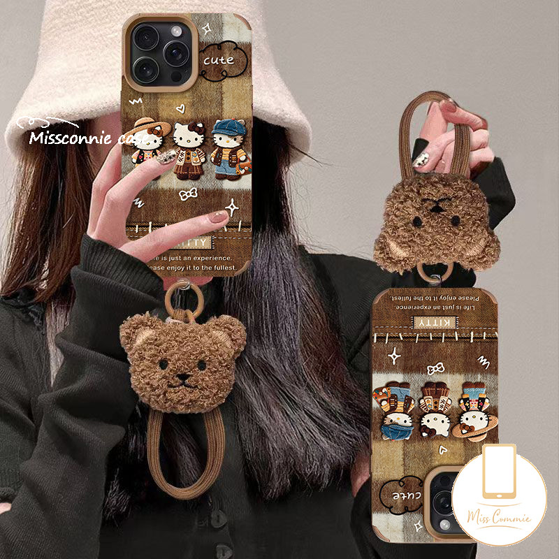 Trendy Cartoon Hello Kitty Small Bear Plush Bracelet Luxury Leather ...