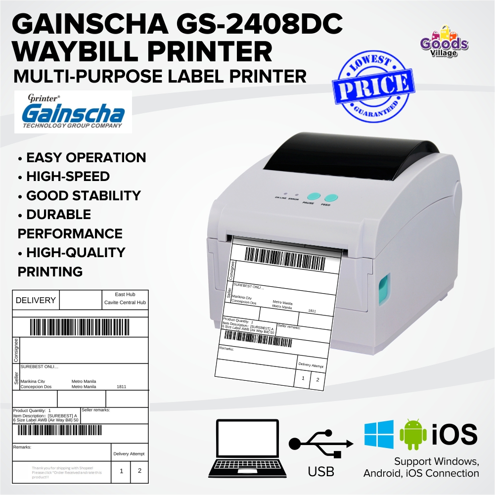 Gainscha GS-2408DC Waybill Direct Thermal Printer / Business-Friendly ...