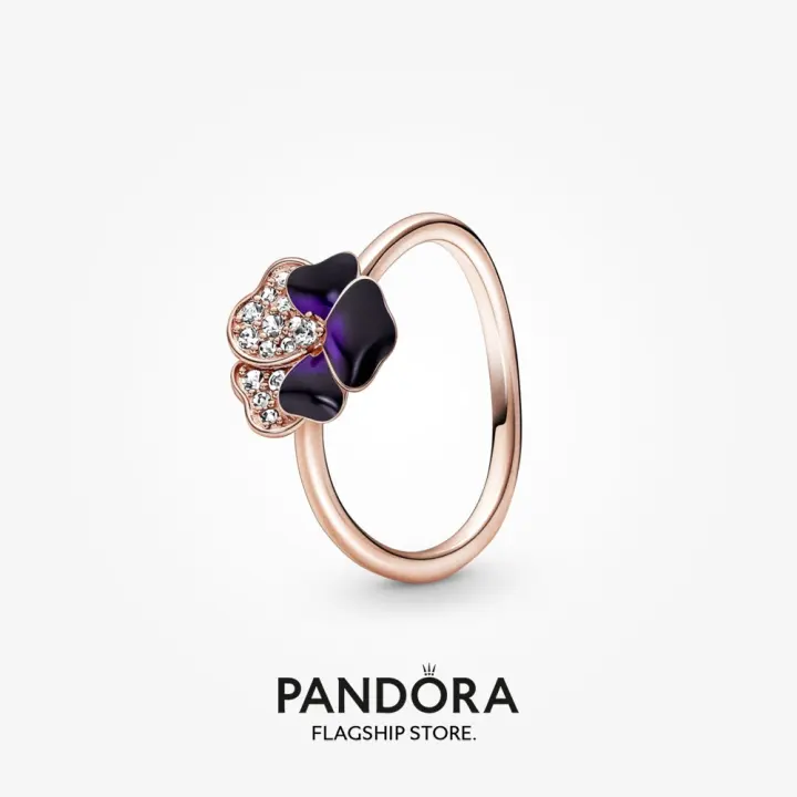 Official Store Pandora 14K Rose Gold Plated Deep Purple Pansy Flower ...