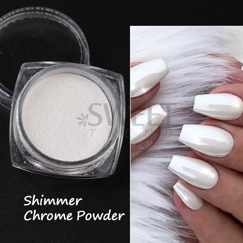 Mirror Mermaid Nail Powder Pearl White Moonlight Chrome Pigment Rubbing ...