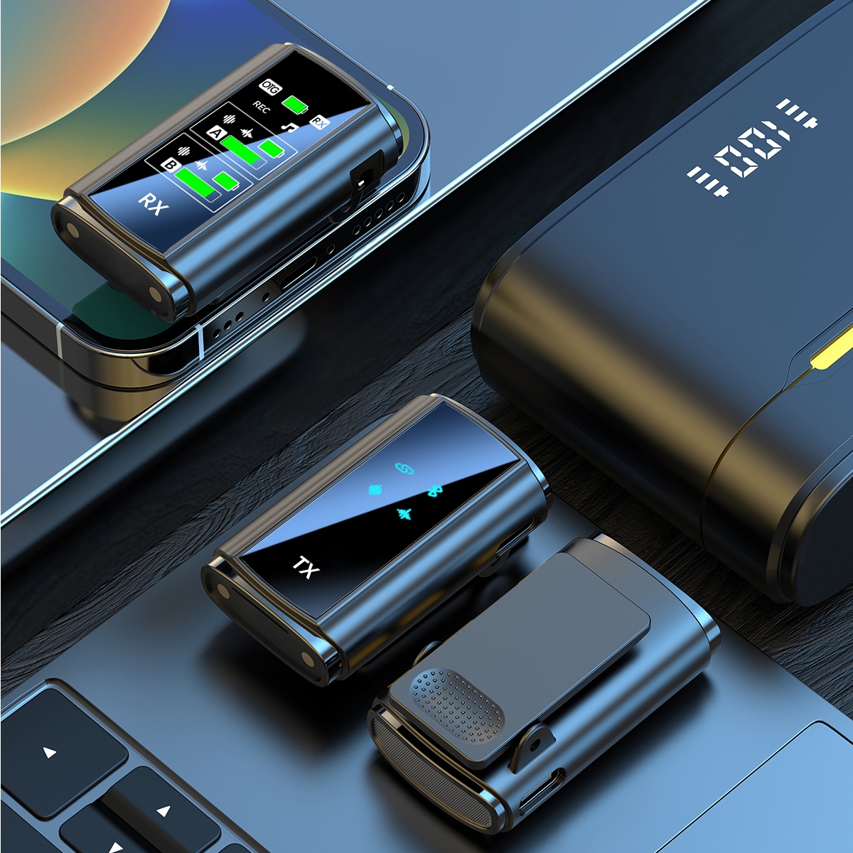 New- J28 1 TX + 2 RX Lavalier Smart Noise Reduction Wireless Microphone ...