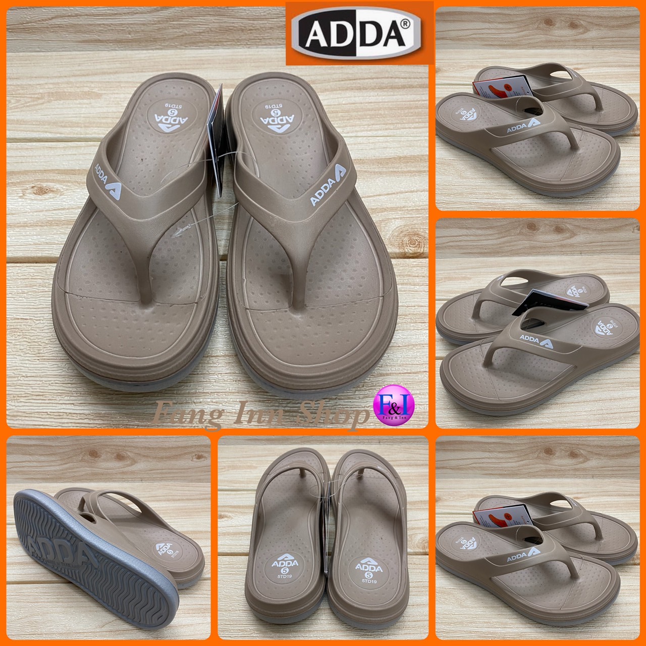 ADDA 5TD19 รองเท้าแตะหนีบหญิง (4-6) สีดำ/ครีม - FANG INN SHOP - ThaiPick