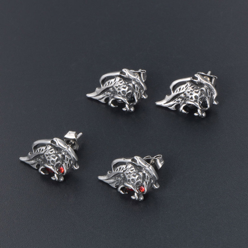【Quality certifications】Men's Titanium Lion Earrings with Diamonds and ...