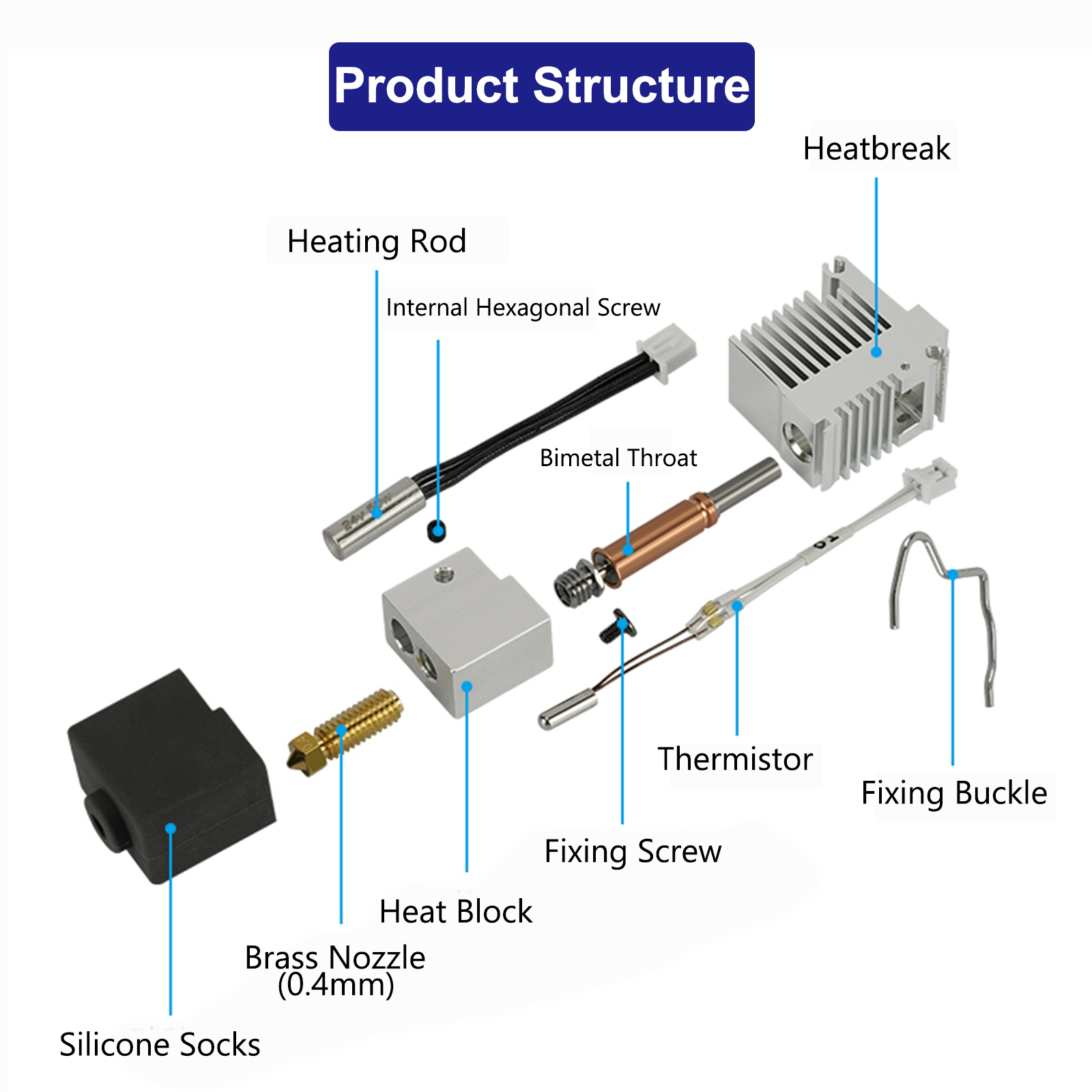 【7efc9af3】For 3 Combo Hotend with Heatbreak Nozzle Thermistor Throat ...
