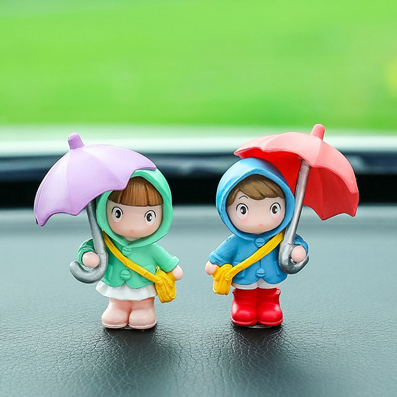 Cute Umbrella Couple Car Interior Decoration Action Figures Auto Rearview Mirror Dashboard ...