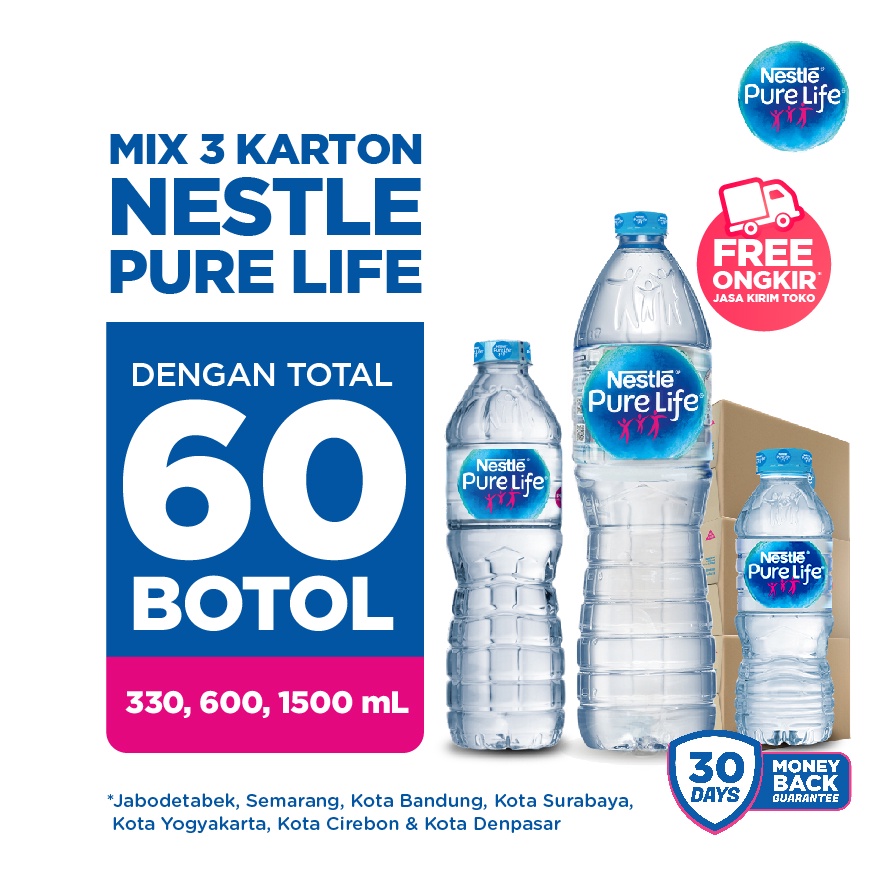 Nestle Pure Life 3 Karton - 330, 600, 1500ml / Pure Life / Air Mineral ...