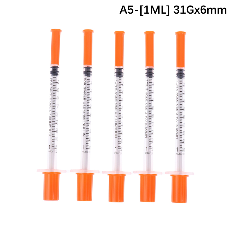 5Pcs 0.3/0.5/1ML Disposable Plastic Veterinary Syringe Orange Cap ...