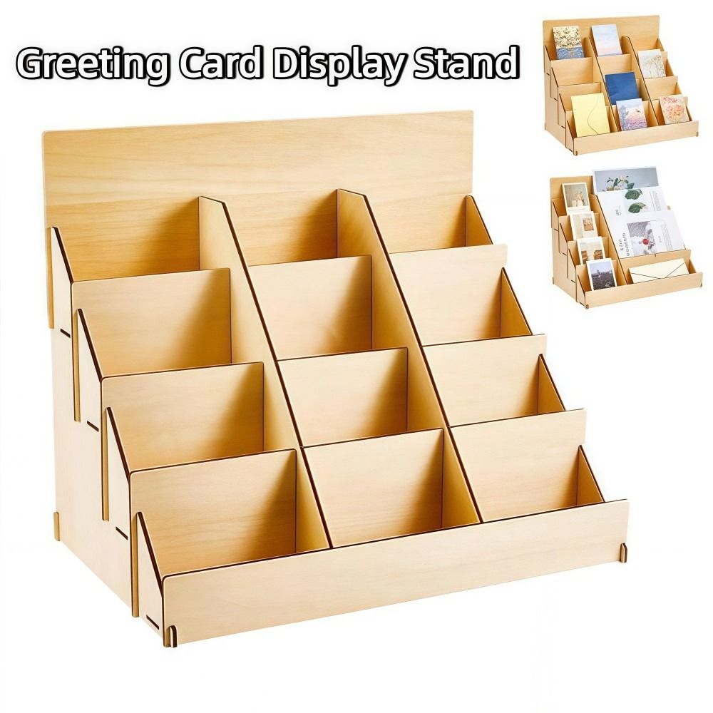 Creativity Wooden Greeting Card Display Stand 12 Grids DIY Greeting ...