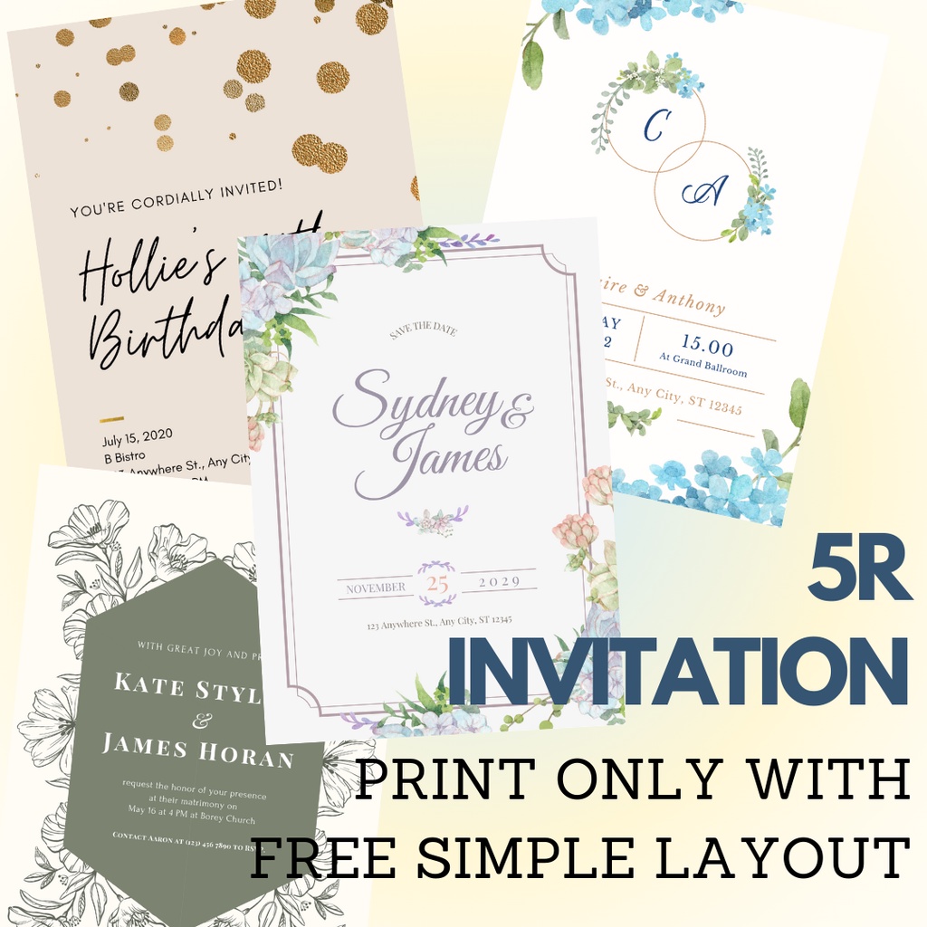 Wedding Birthday Invitation 5R 5x7 inches | Print only with free simple ...